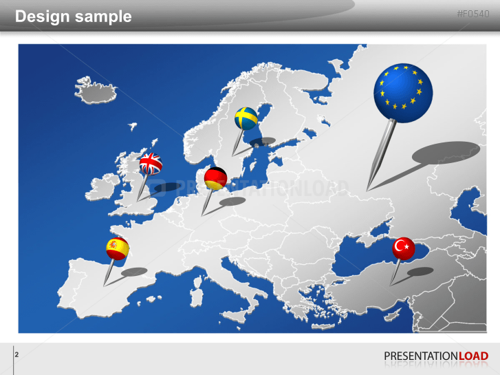 Europe Flags - Pins 3D | PowerPoint Templates | PresentationLoad