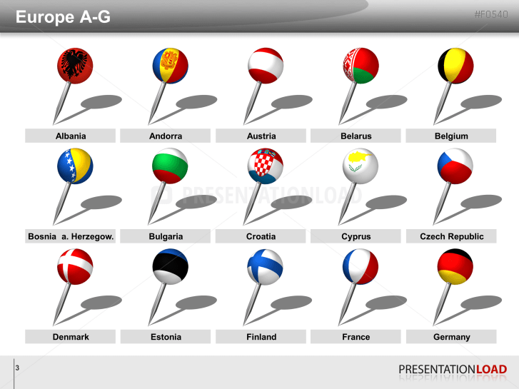 Europe Flags - Pins 3D | PowerPoint Templates | PresentationLoad