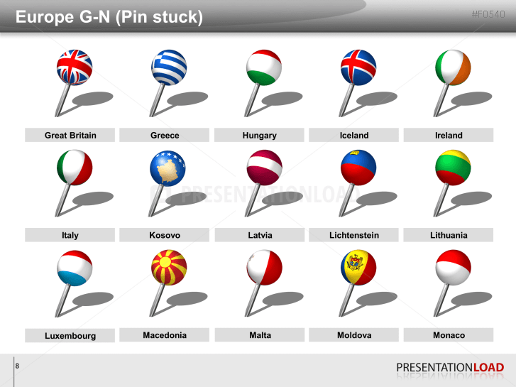Europe Flags - Pins 3D | PowerPoint Templates | PresentationLoad