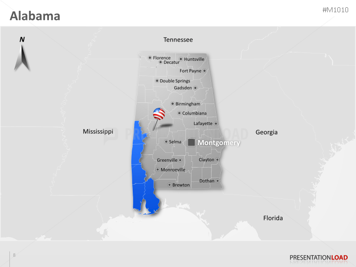 PowerPoint Landkarte Alabama Counties (USA) | PresentationLoad