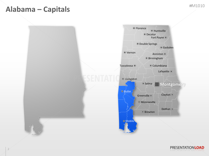 PowerPoint Map Alabama Counties (USA) | PresentationLoad