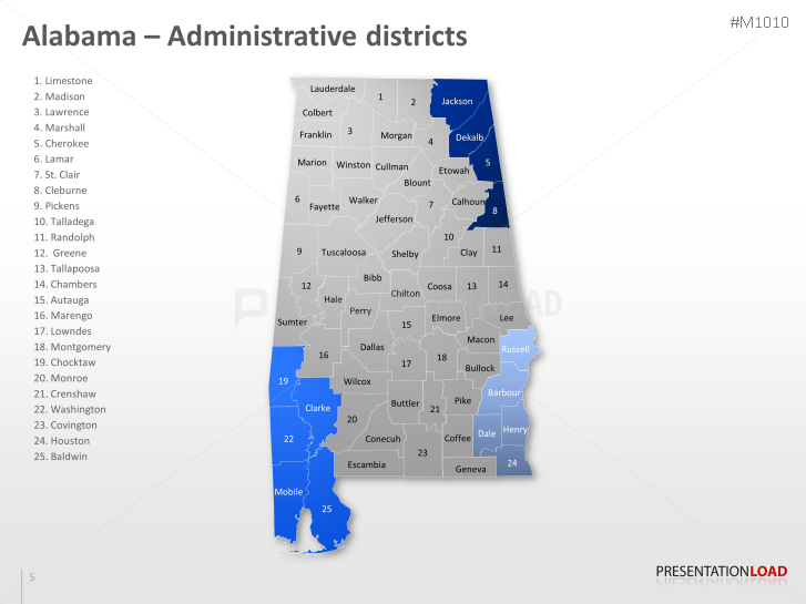 PowerPoint Map Alabama Counties (USA) | PresentationLoad