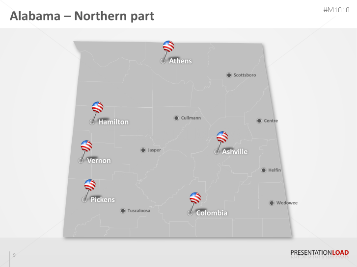 PowerPoint Map Alabama Counties (USA) | PresentationLoad