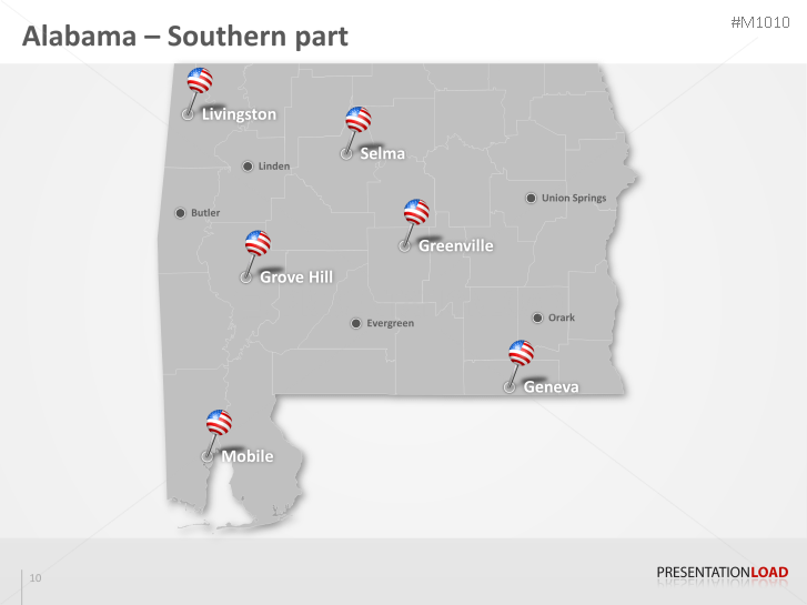 PowerPoint Map Alabama Counties (USA) | PresentationLoad