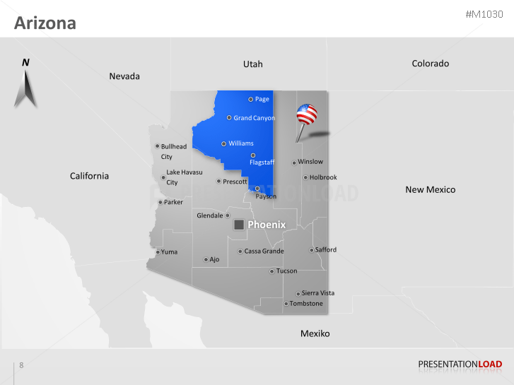 PowerPoint Map Arizona Counties (USA) | PresentationLoad