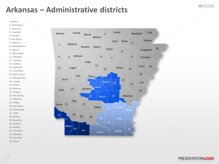 PowerPoint Maps Arkansas Counties (USA) | PresentationLoad