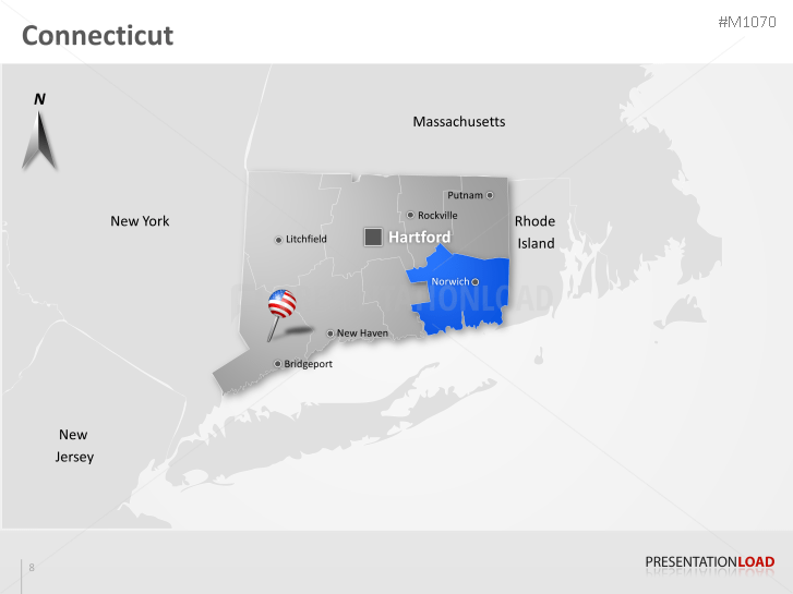 PowerPoint Map Connecticut Counties (USA) | PresentationLoad