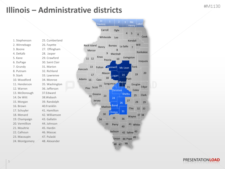 PowerPoint Map Illinois Counties (USA) | PresentationLoad