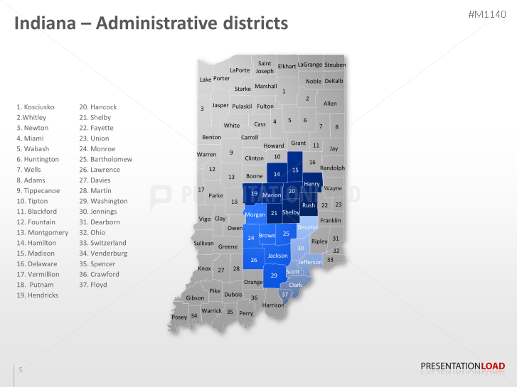 PowerPoint Map Indiana Counties (USA) | PresentationLoad