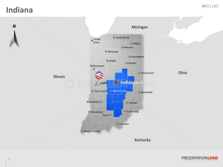 PowerPoint Map Indiana Counties (USA) | PresentationLoad