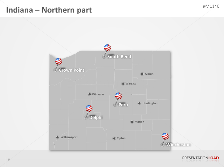 PowerPoint Map Indiana Counties (USA) | PresentationLoad