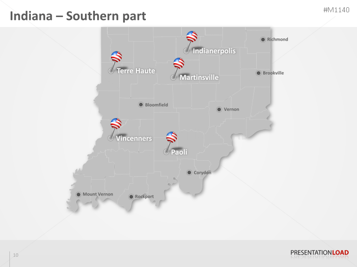 PowerPoint Map Indiana Counties (USA) | PresentationLoad