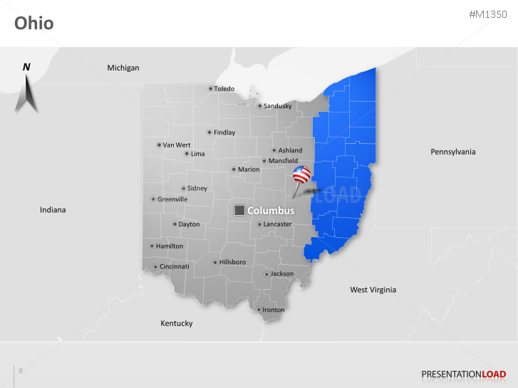 PowerPoint Map Ohio Counties (USA) | PresentationLoad