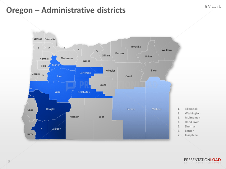 PowerPoint Map Oregon Counties (USA) | PresentationLoad
