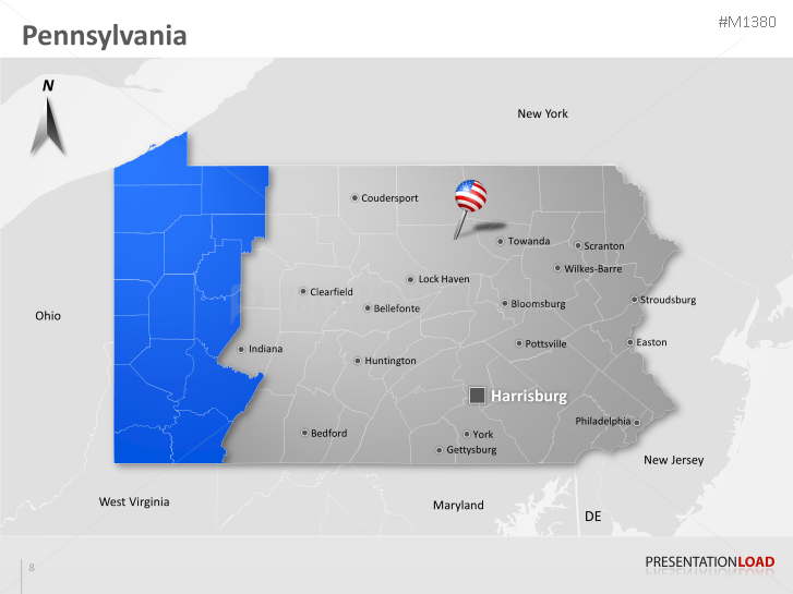 PowerPoint Map Pennsylvania Counties (USA) | PresentationLoad