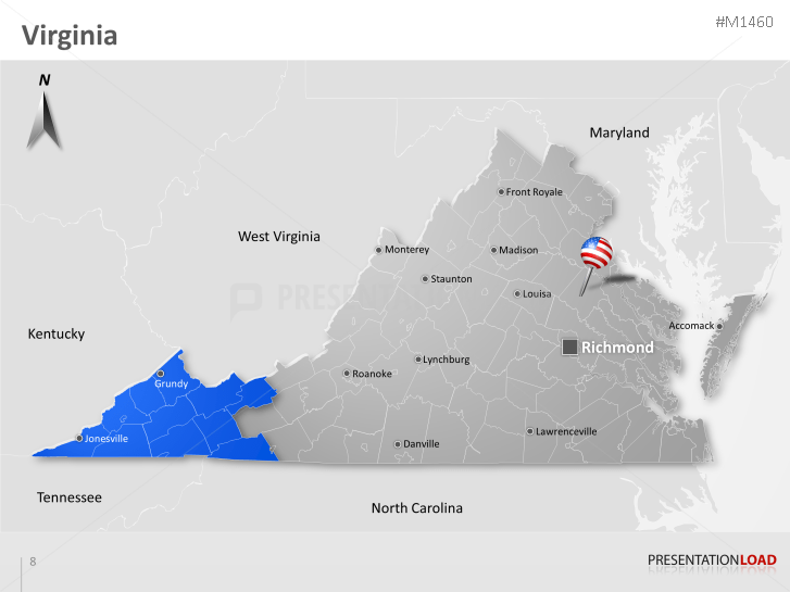 PowerPoint Map Virginia Counties (USA) | PresentationLoad
