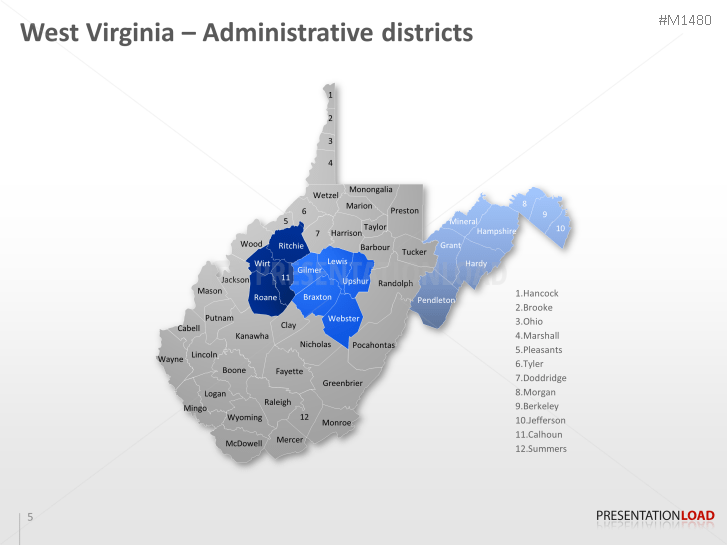 PowerPoint Map West Virginia Counties (USA) | PresentationLoad