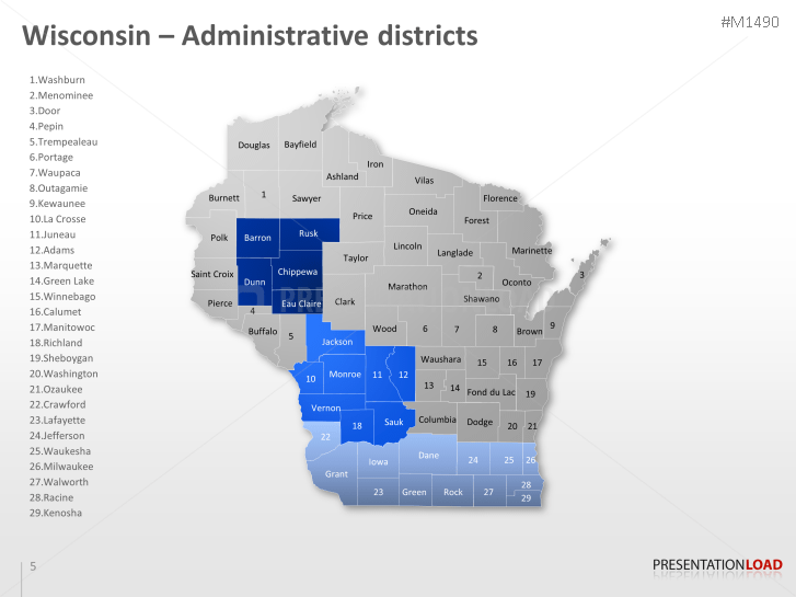 PowerPoint Map Wisconsin Counties (USA) | PresentationLoad