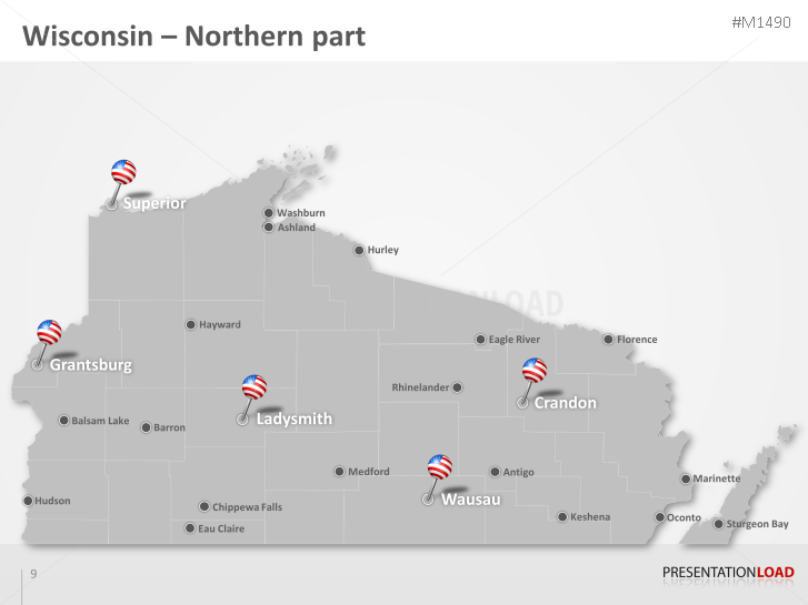 PowerPoint Map Wisconsin Counties (USA) | PresentationLoad