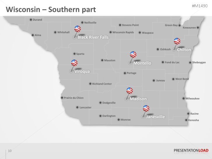 PowerPoint Map Wisconsin Counties (USA) | PresentationLoad